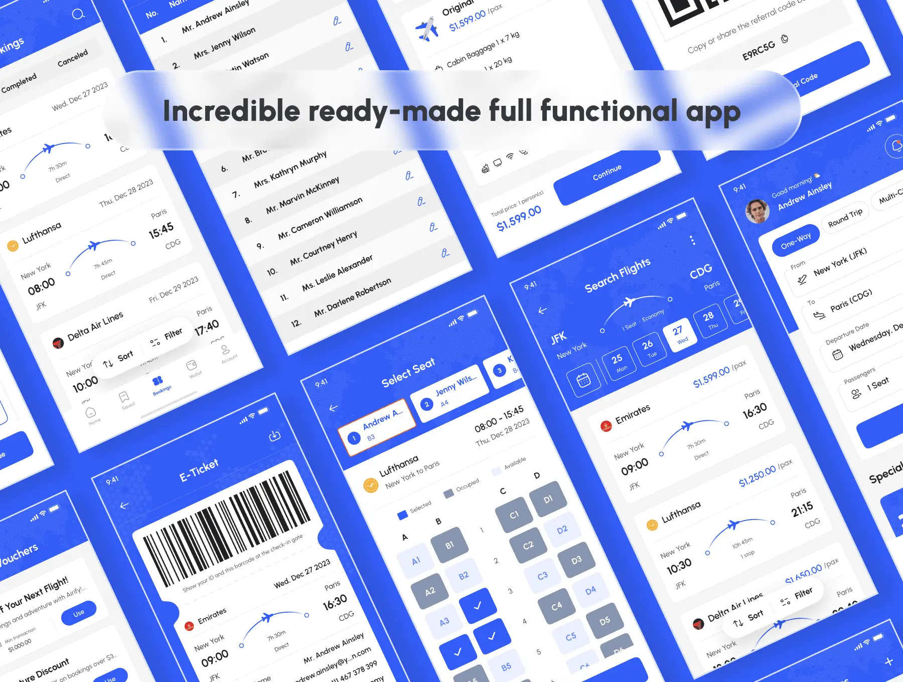 Airify – Flight Booking App UI Kit 255+屏高质量航班机票车票在线购买预定APP软件界面设计Figma模板 ...