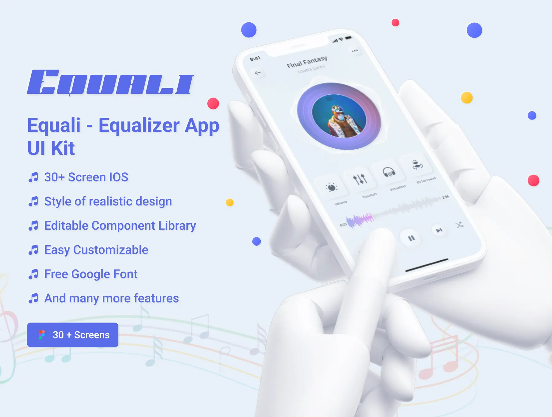 Equali – Equalizer App UI Kit 30多屏音乐均衡器应用程序 UI 套件 – 设计素材网