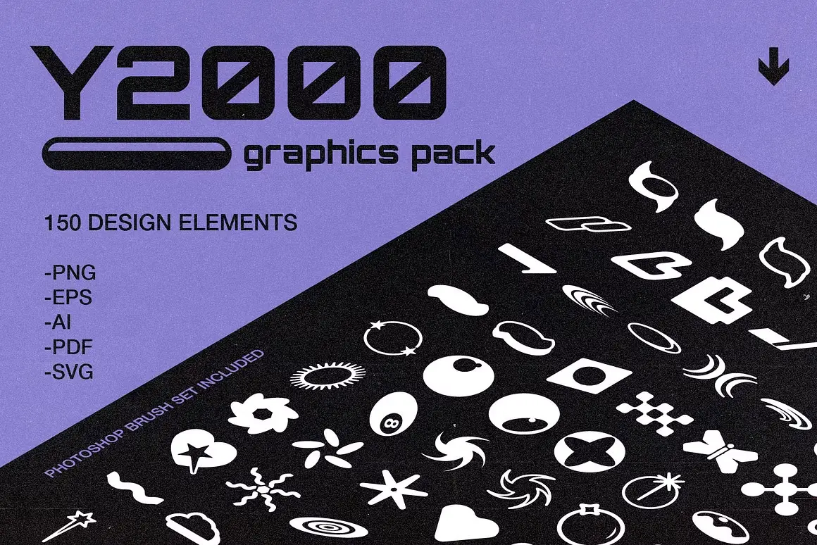 Y2000 Graphics Pack 150款潮流复古Y2K千禧未来未来科幻抽象艺术几何图形ai矢量素材 – 设计素材网