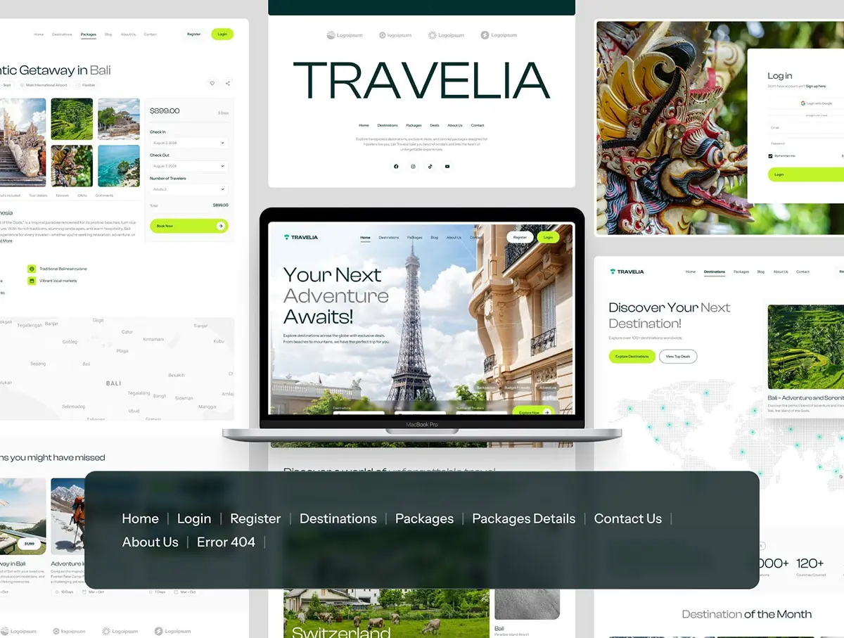 Travelia – Modern Travel Booking Web UI Kit 旅行出行住宿酒店预订响应式网站模板用户界面设计UI套件 ...